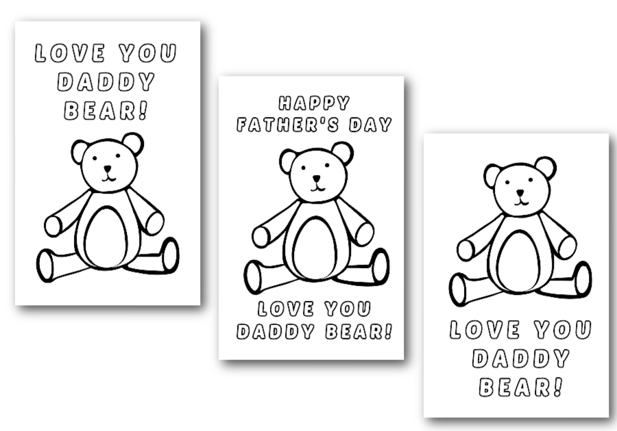 Daddy Bear Printable Father's Day Card to Color